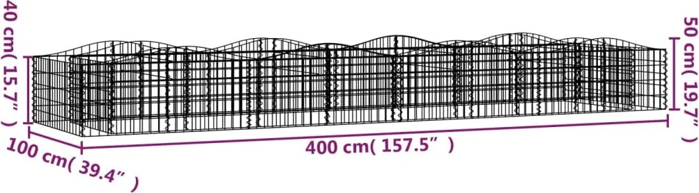 Klenutý gabion vyvýšený záhon 400x100x50 cm pozinkované železo 153551