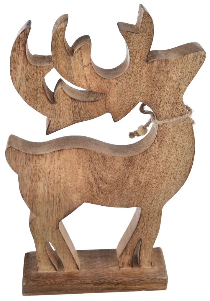 4Home Dekorace z mangového dřeva Snowflake Deer, 33 cm