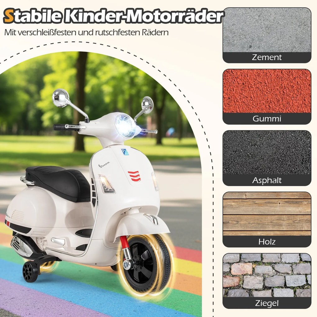 Costway Dětská motorka VESPA s LED světlometem a klaksonem elektrická dětská