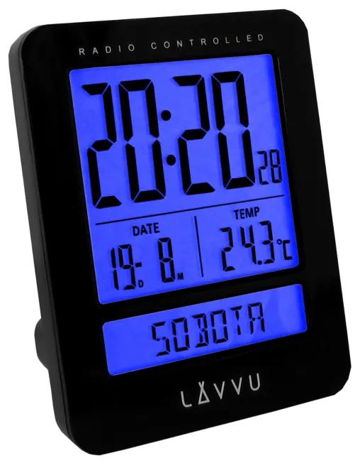 LAVVU Digitální budík řízený rádiovým signálem Duo Black s češtinou LAR0021