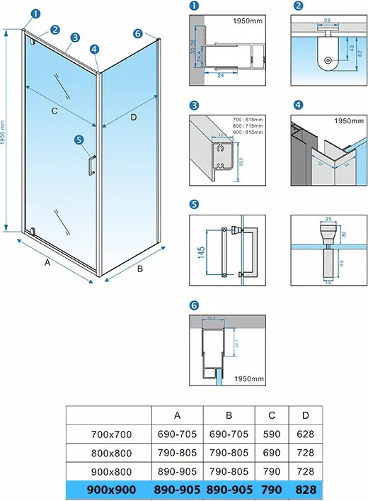 BPS-koupelny Čtvercový sprchový kout HYD-SK1390B 90x90 černý/transparent + vanička HYD-SSV-RIKO černá
