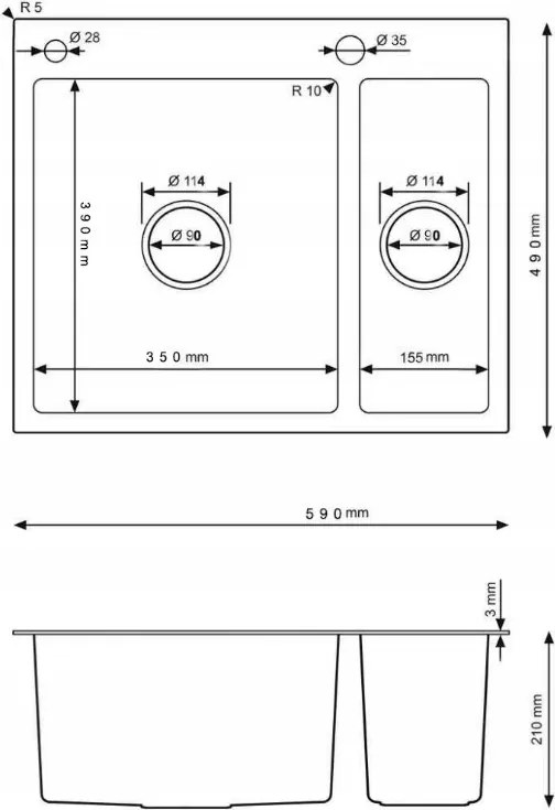 Erga HD, 1,5-komorový ocelový dřez 590x490x210 mm, ocelová, ERG-MLS-HD5949
