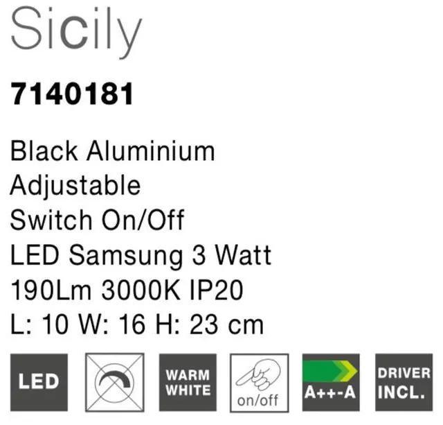 Nova Luce Nástěnné LED svítidlo SICILY černý hliník 3W 3000K s vypínačem