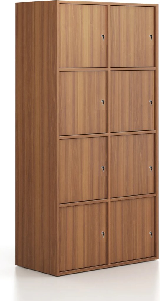 Kancelářská skříň FRAME, 8x dveře, 872 x 450 x 1735 mm, cylindrický zámek, ořech