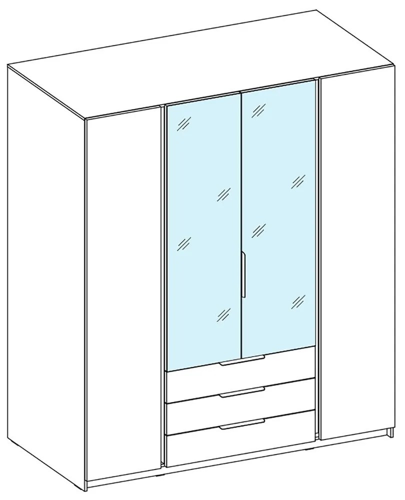 Šatní skříň KAJA 2F 2LU 3S | 200 cm | se zrcadly | VYSOKÁ | černá/evoke