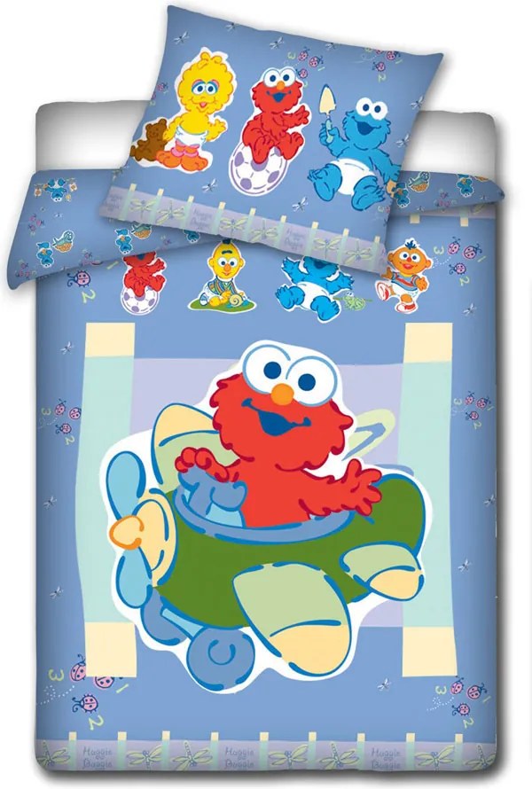 CARBOTEX Povlečení do postýlky Sesame Street modrá bavlna 100/135, 40/60 cm