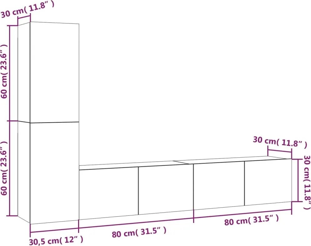 vidaXL 4dílný set TV skříněk kompozitní dřevo [3114314] Barva: Bílá