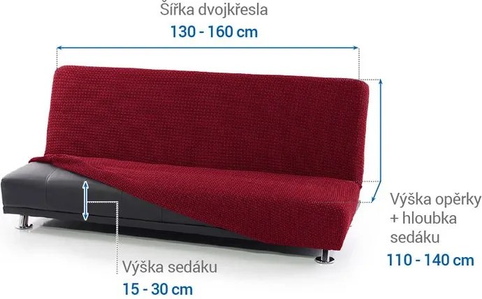 Super strečové potahy NIAGARA bordó dvojkřeslo s dřevěnými rukojeťmi (š. 130 - 160 cm)