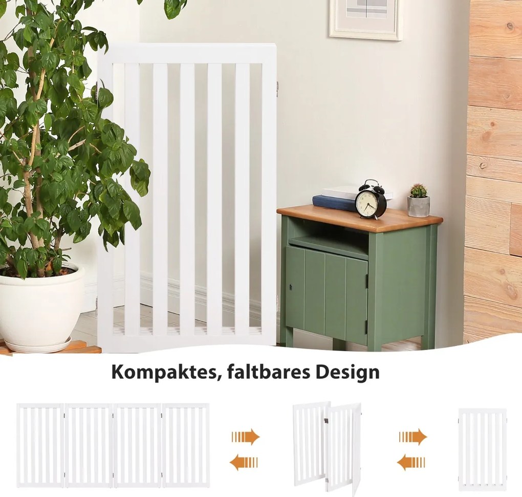 Costway Zábrana pro psy 89 cm vysoká 4 panely ochranná dřevěná skládací, bílý