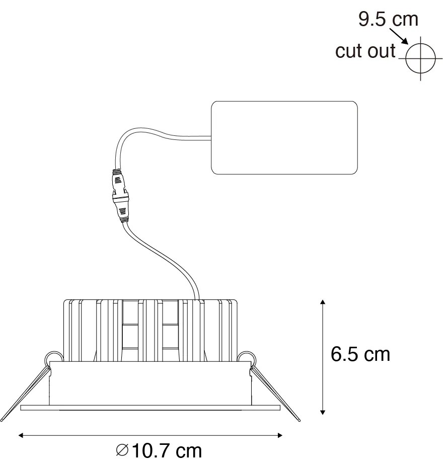 Sada 6 zapuštěných bodových svítidel černá 9,5 cm vč. LED 1300 lm stmívatelná IP23 - Gaius