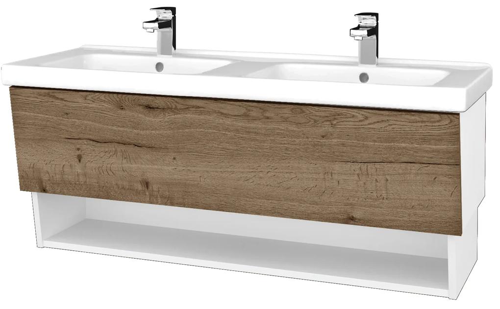 Dřevojas Koupelnová skříň INVENCE SZZO 125 (dvojumyvadlo Harmonia) Varianta: L01 Bílá vysoký lesk / D16 Beton tmavý