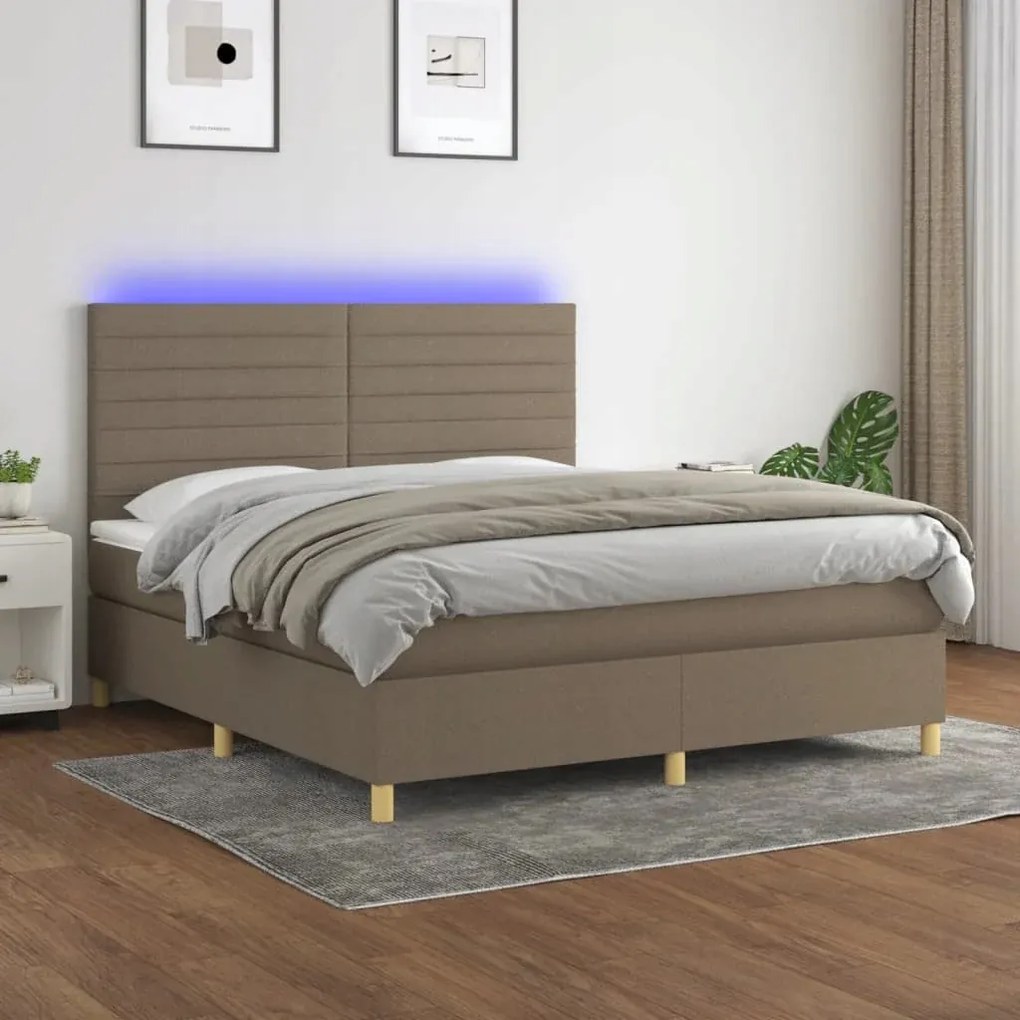 Fionshop 264253717 Box spring postel s matrací a Led taupe 160x200 cm tex