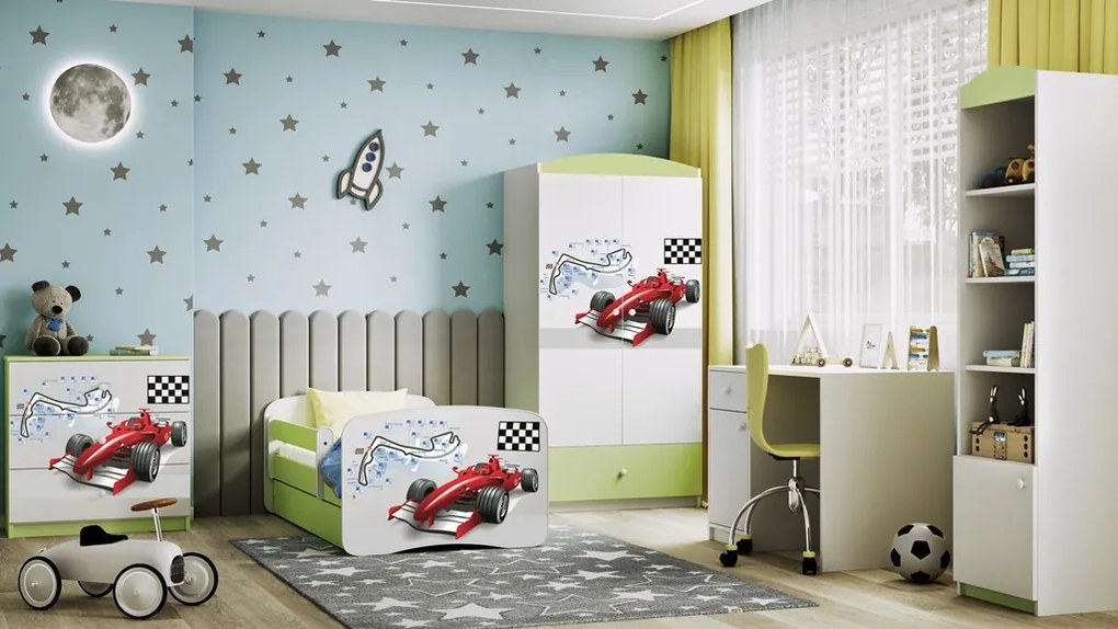 Dětská skříň Babydreams 90 cm závodní auto zelená