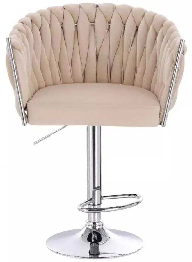 LuxuryForm DESIGN Barová židle NORDEN VELUR na stříbrné kulaté podstavě - krémová