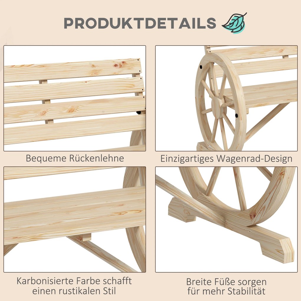 Zahradní lavička Outsunny 2místná, lavička, dřevěná lavička, lavička s područkou ve venkovském stylu, nosnost do 240 kg, jedlové dřevo, přírodní | Ao…