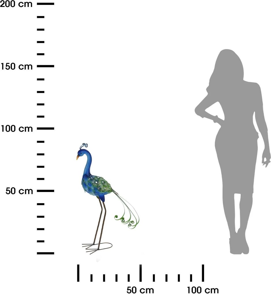 Zahradní kovová figurka Peafowl, 80 cm, modrá