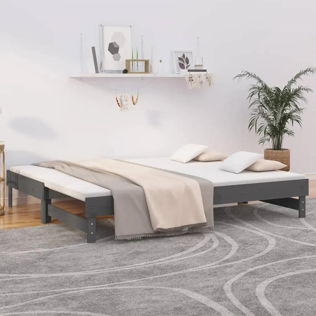 Výsuvná postel šedá 2x (90 x 200) cm masivní borovice,  823381