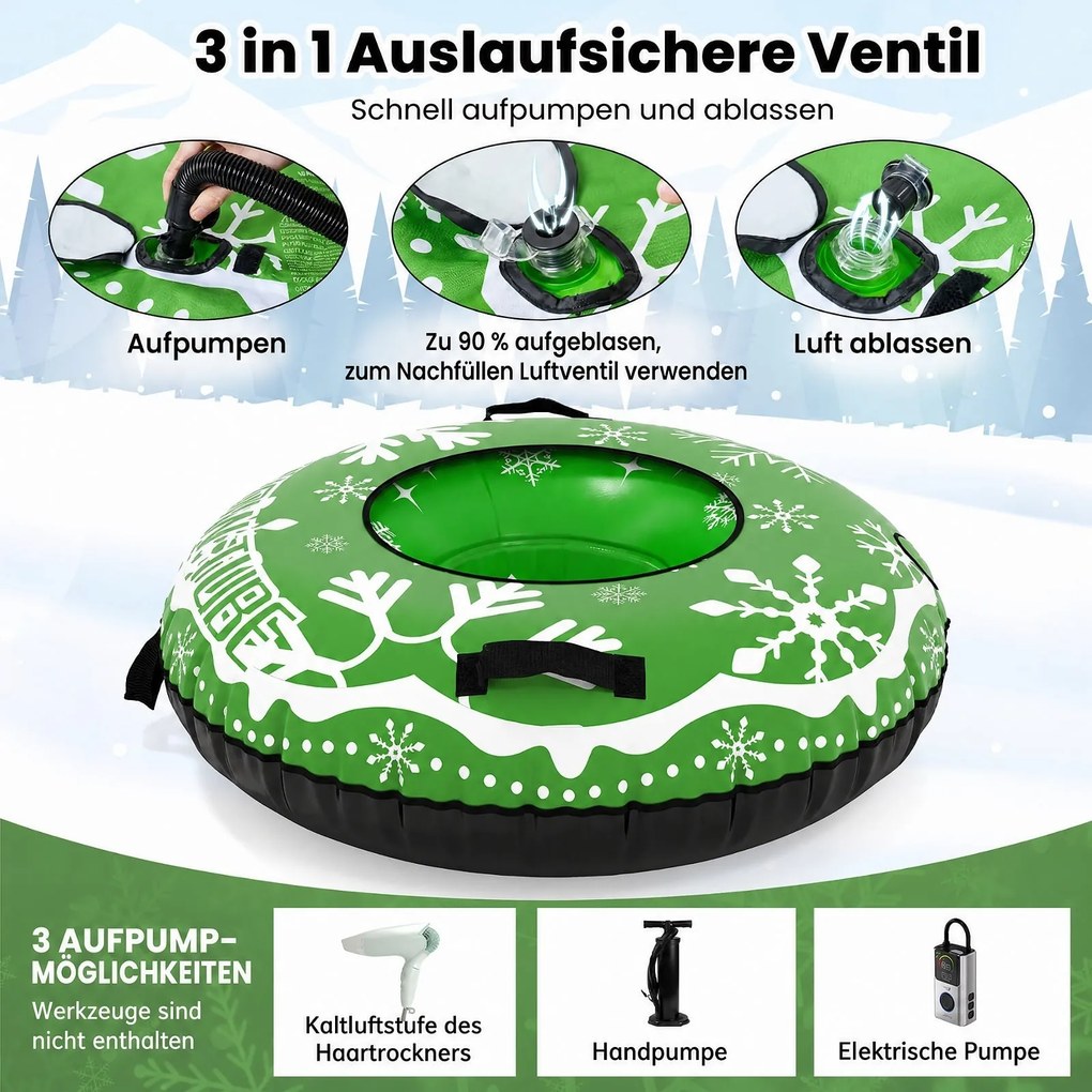 Costway Nafukovací zimní pneumatika s tažným lankem a rukojetí Snowtube – zelený