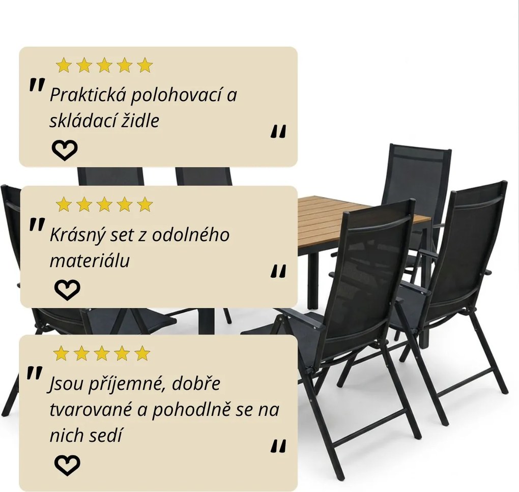 Vikio Zahradní set 150x90 pro 6 osob skládací židle V136-P přírodní