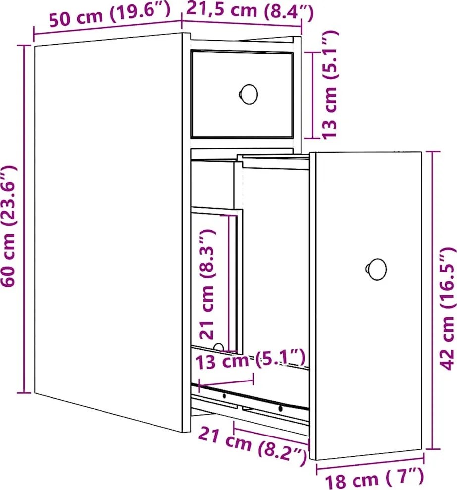 vidaXL Úzká koupelnová skříňka na kolečkách kompozitní dřevo [855289] Barva: hnědý dub