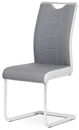 Jídelní židle chrom / šedá látka + bílá koženka DCL-410 GREY2