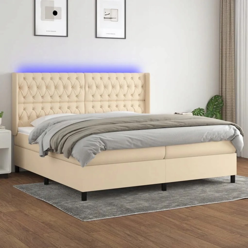 Box Spring Postel S Matrací A Led Textil Krémová Prošívaný design 200 x 2