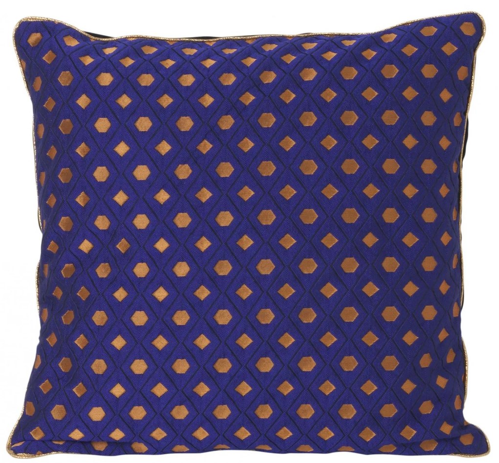 ferm LIVING Péřový polštář Salon Cushion 40x40 cm, modrá barva, měděná barva, textil
