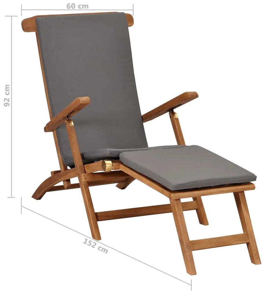 Polohovací židle s poduškou tmavě šedá masivní teakové dřevo - Default Title