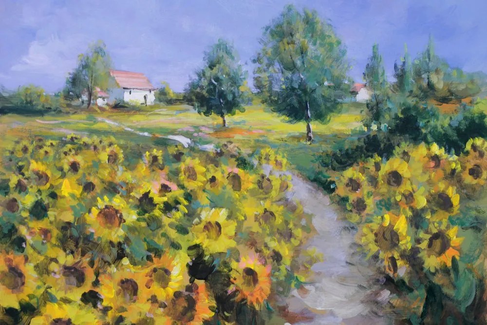 Obraz Krajina Se Slunečnicemi Jako Malovaná Nedostatek Nedostatek Plátno Canvas 40x30