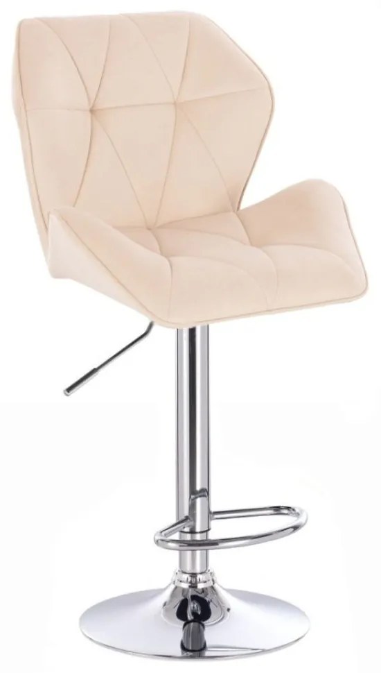 LuxuryForm DESIGN Barová židle MILANO MAX VELUR na stříbrné kulaté podstavě - krémová