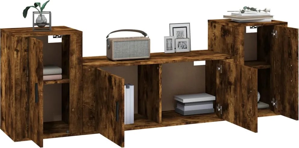 3dílný set TV skříněk kouřový dub kompozitní dřevo 3188515