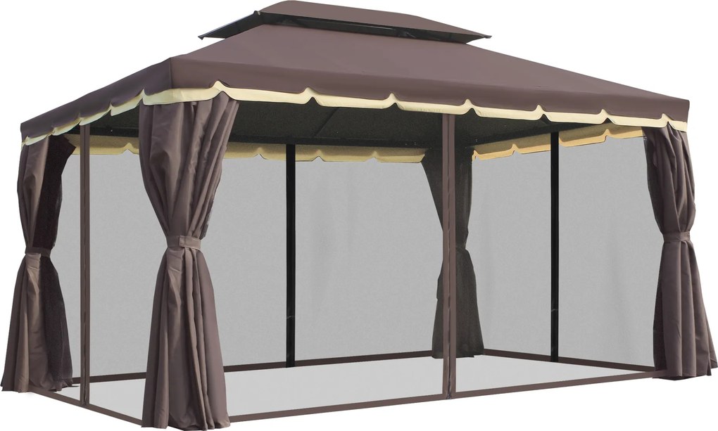 Outsunny Zahradní pavilon altán 390 x 290 x 280 cm zahradní stan party stan se 4 x bočními panely moskytiéra odolná proti povětrnostním vlivům hliník…