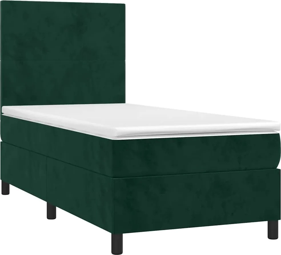Box spring postel s matrací a LED tmavě zelená 90x200 cm samet 3135984