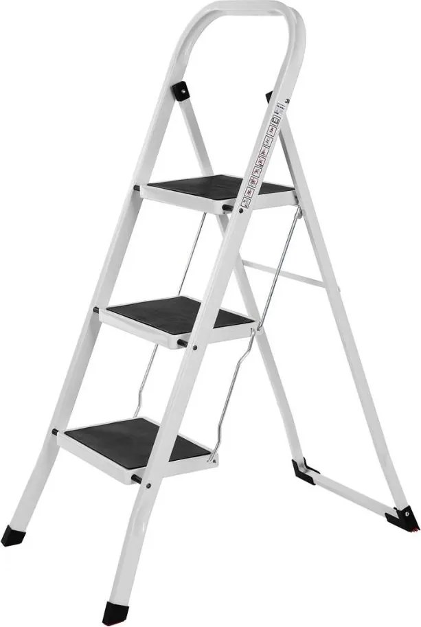 Skládací schůdky STEP, 3 stupně, max. 150 kg, bílá/černá SongmicsHome