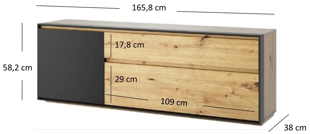 TV stolek 1d1s1k/165 dub artisan / černý Bosco Mebel Bos