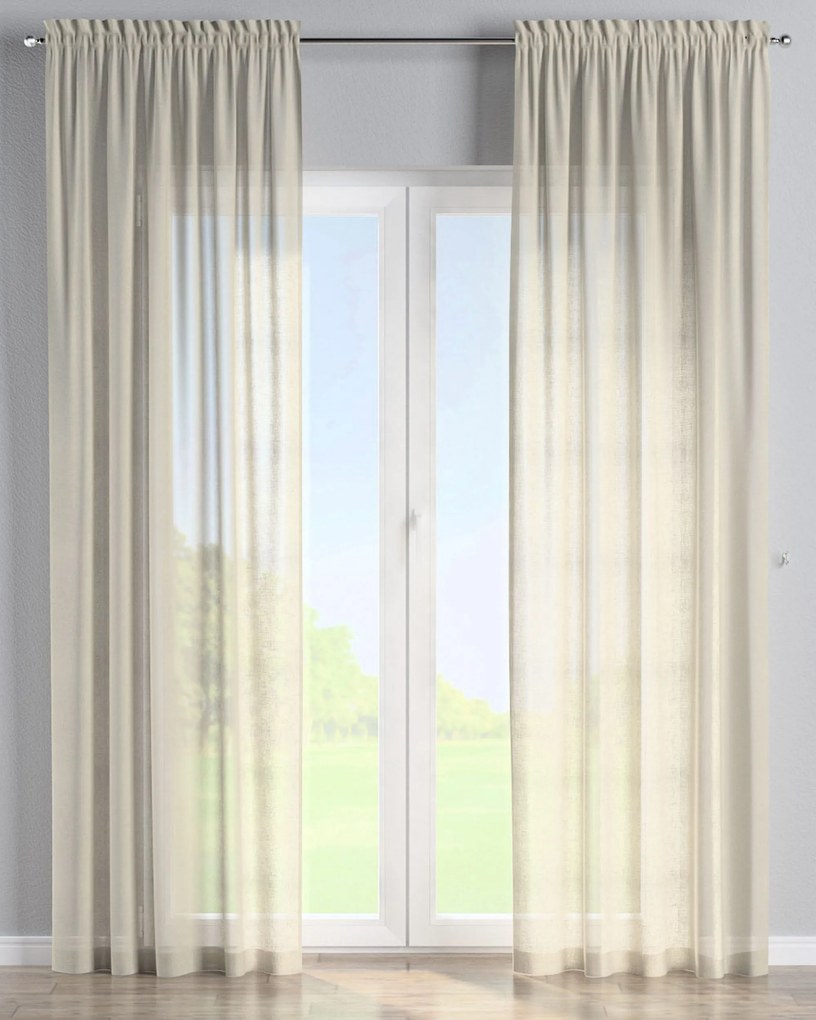 Závěs s tunýlkem a volánkem barva béžová látka poloprůhledná, pletený vzor