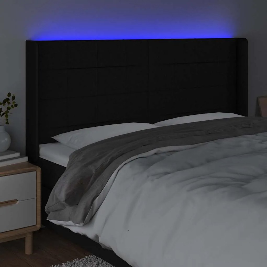 Čelo postele s LED černé 163 x 16 x 118/128 cm textil 3124056