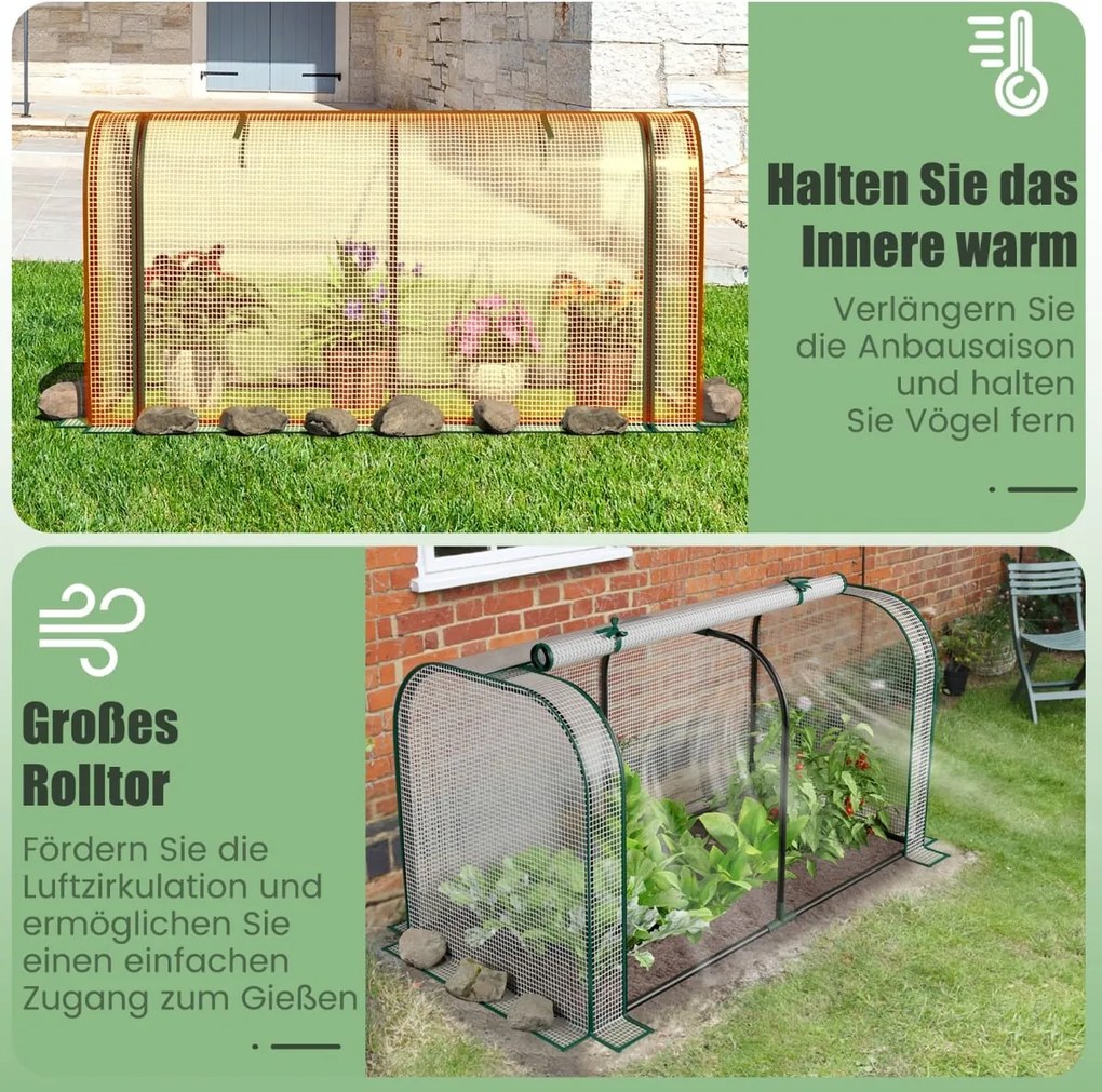 Costway Mini skleník 2 v 1 s PE krytem na vyvýšenou postel s rolovacími dvířky