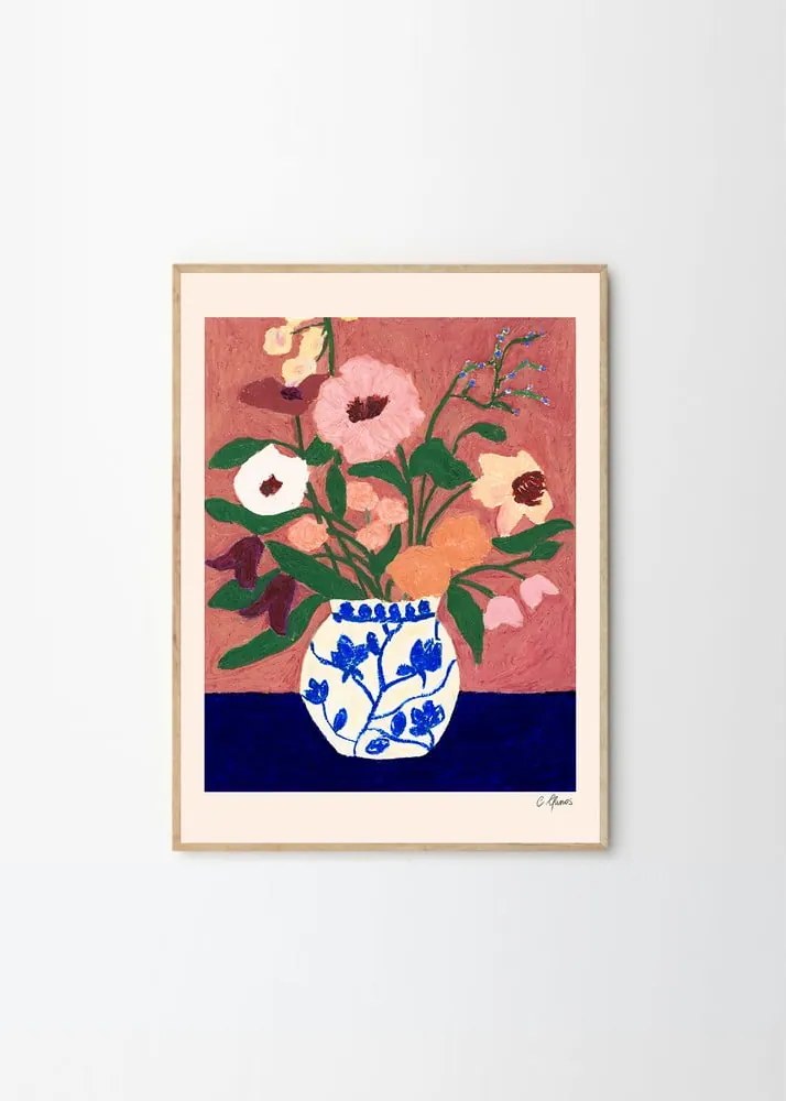 Plakát 30x40 cm Flowers on Blue Table – Carla Llanos – The Poster Club
