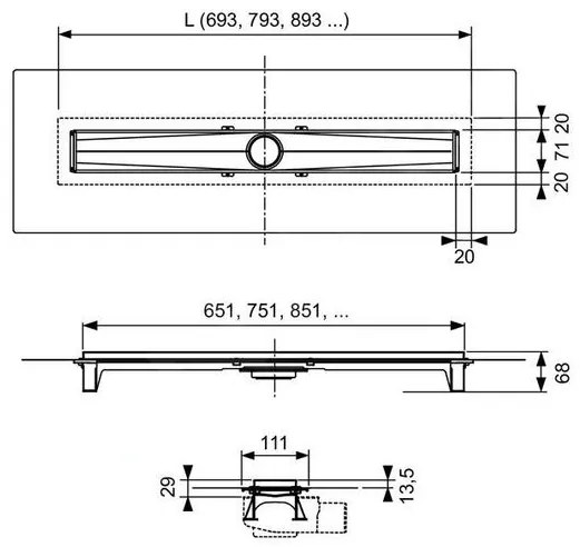 Tece Drailine-Evo Sprchový žlab, 90 cm 600902