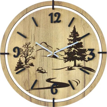 Dřevěné nástěnné hodiny s motivem lesa - moderní design | SENTOP HDF0700-ruky-silver