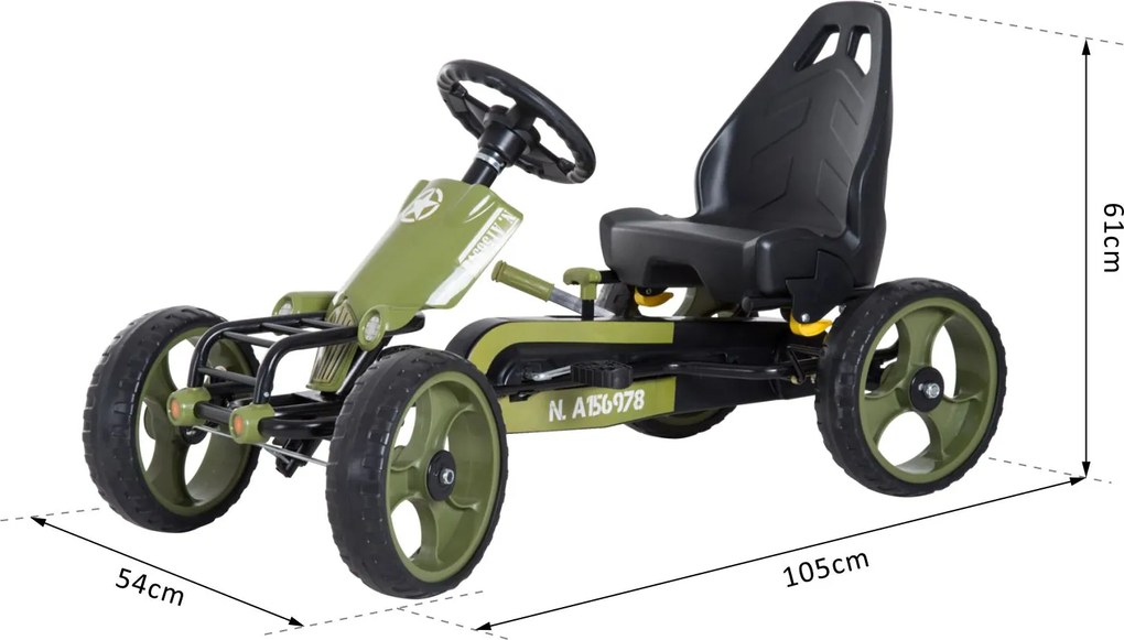 HOMCOM Motokára šlapací šlapací auto s ruční brzdou Nastavitelné sedadlo od 3 let Zelená 105 x 54 x 61 cm | Aosom