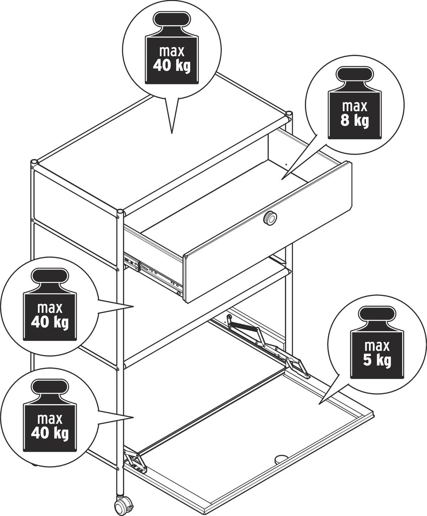 Tchibo - Kovová komoda »Cn3« s 1 zásuvkou a 1 výklopnými dvířky - barva: černá
