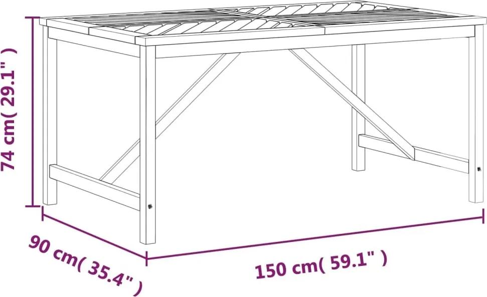 vidaXL Zahradní jídelní stůl 150 x 90 x 74 cm masivní akáciové dřevo [362241]
