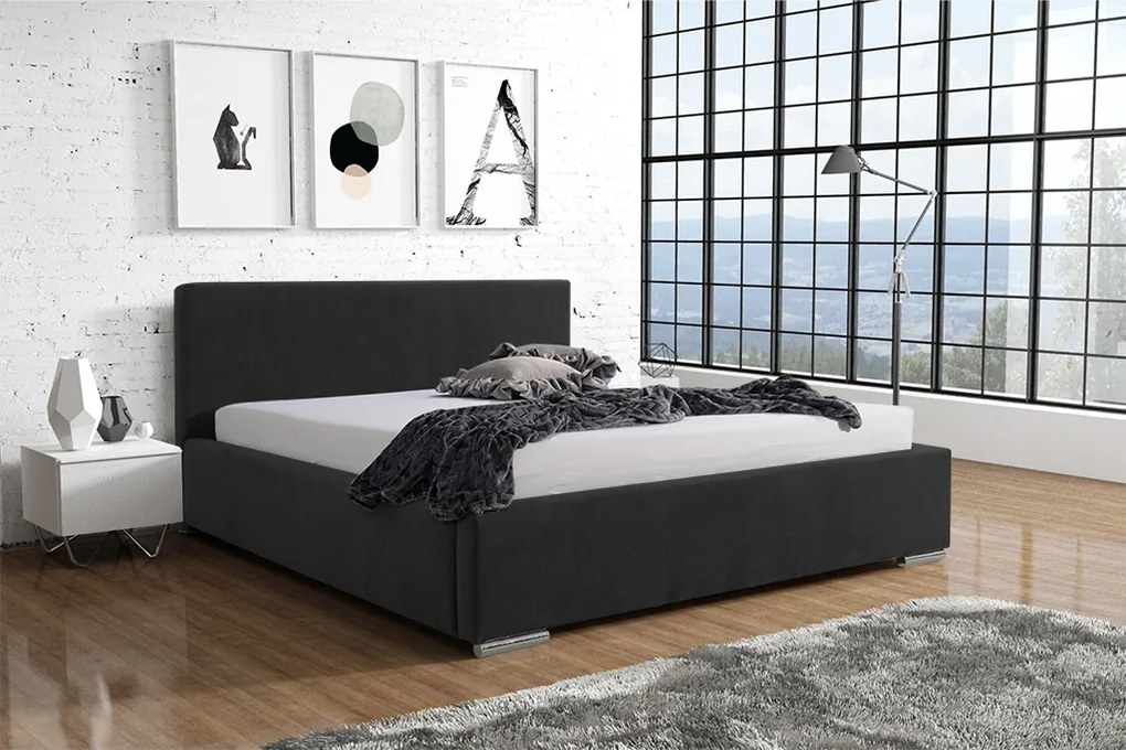 Eka Čalouněná postel Shadow 160x200 cm Barva látky Trinity: Modrá (Trinity 2313), Úložný prostor: S kovovým rámem úložného prostoru
