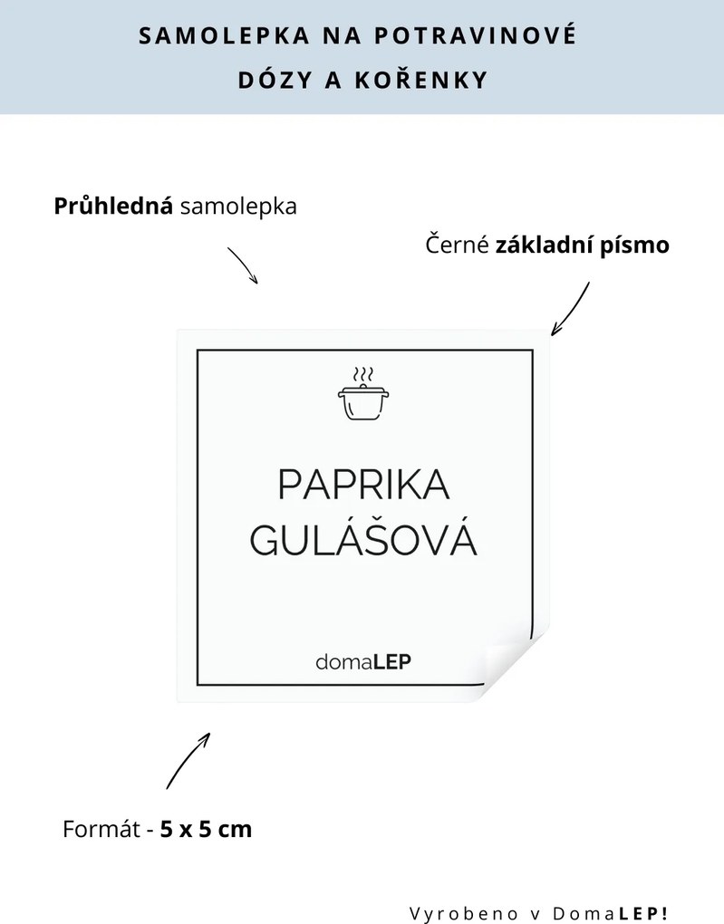 Samolepka na kořenky PAPRIKA GULÁŠOVÁ průhledná 5 × 5 cm základní písmo