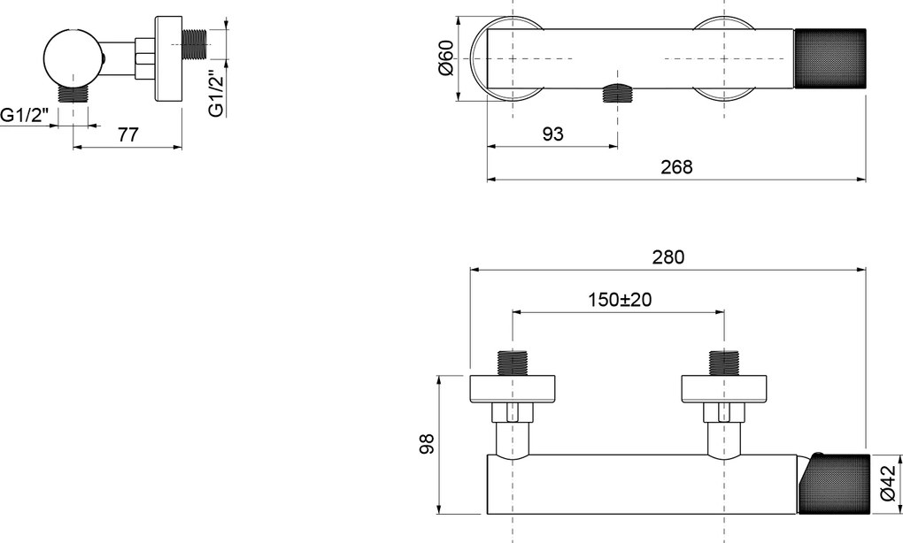 Sapho Sapho, ULTRATAP nástěnná sprchová baterie, černá mat/chrom, UT011TBC