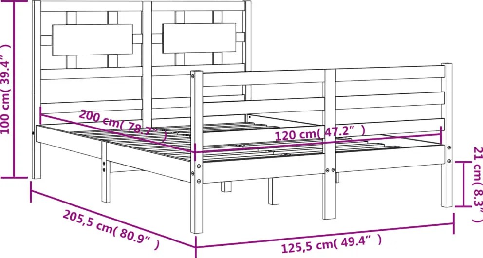 vidaXL Rám postele s čelem 120 x 200 cm masivní dřevo [3194437] Barva: Bílá