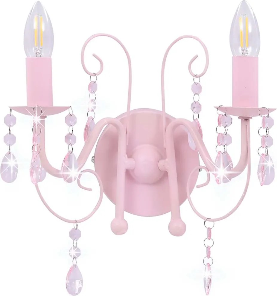 Nástěnná lampa s korálky růžová 2 x žárovka E14 281592