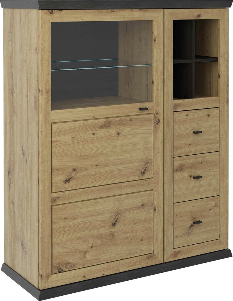 XXXLutz VYSOKÁ KOMODA, tmavě šedá, dub artisan, 110/134,2/43 cm Hom`in - Vysoké komody - 000003002908